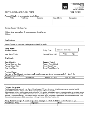 Fillable Online TRAVEL INSURANCE CLAIM FORM WEB CLAIM ...