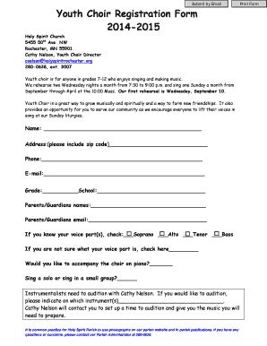 Fillable Online holyspiritrochester Youth Choir Registration Form ...