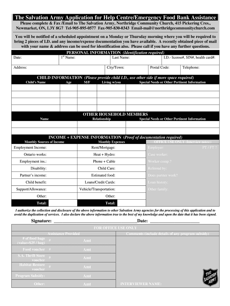 The Salvation Army Application for Help CentreEmergency: Fill out & sign online | DocHub
