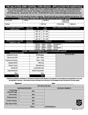 Fillable Online Central York Sal Army-Application for Assistance Fax ...