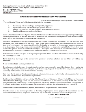 Fillable Online INFORMED CONSENT FOR ENDOSCOPY PROCEDURE Fax Email ...