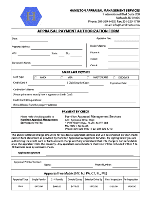 Fillable Online APPRAISAL PAYMENT AUTHORIZATION FORM Fax Email Print - pdfFiller