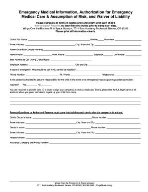 Fillable Online Emergency Medical Information Authorization for ...