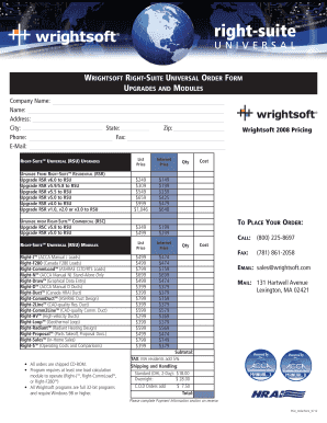 Fillable Online WRIGHTSOFT RIGHTSUITE UNIVERSAL ORDER FORM Fax Email ...