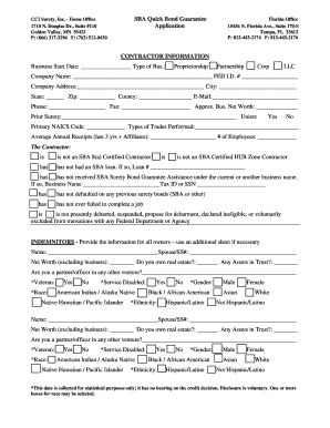 Fillable Online SBA Quick Bond Guarantee Fax Email Print - pdfFiller