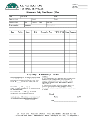 Fillable Online Ultrasonic Daily Field Report DSA Fax Email Print ...