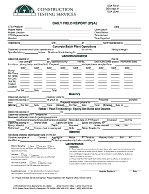 Fillable Online Daily Field Report DSA.xls Fax Email Print - pdfFiller