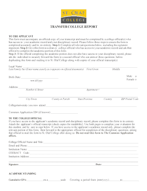 Fillable Online Transfer college report - St Olaf College Fax Email ...