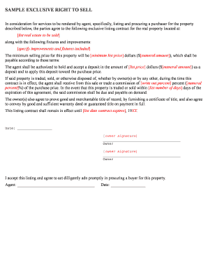 Fillable Online SAMPLE EXCLUSIVE RIGHT TO SELL - Luxury Homes and ...