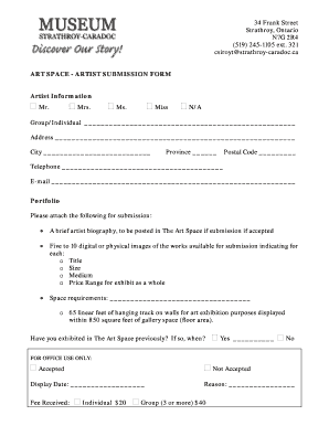 Fillable Online strathroymuseum ART SPACE - ARTIST SUBMISSION FORM ...