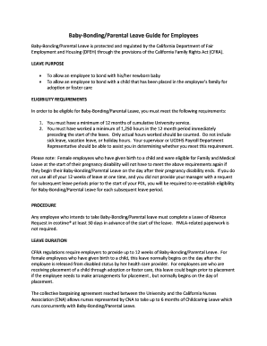 Fillable Online Baby-Bonding/Parental Leave Guide for Employees Fax ...