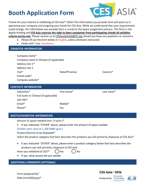 Fillable Online cesasia Booth Application Form - CES Asia Fax Email ...