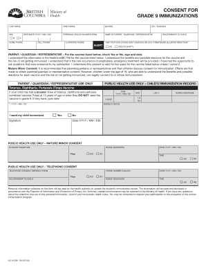 Fillable Online bccdc Grade 9 bconsentb form Fax Email Print - pdfFiller