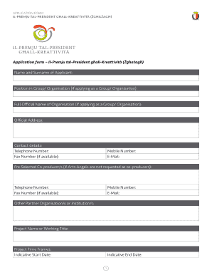 Fillable Online tfal org ApplicAtion Form Il-Premju tal-PresIdent gall ...