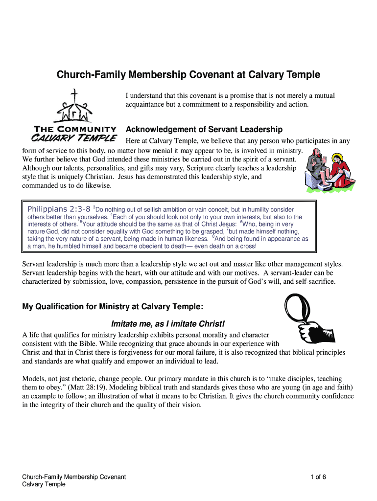 Fillable Online Church-Family Membership Covenant at Calvary Temple Fax ...