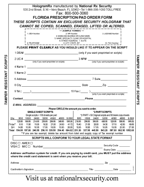 Fillable Online FLORIDA PRESCRIPTION P AD ORDER FORM Fax Email Print ...