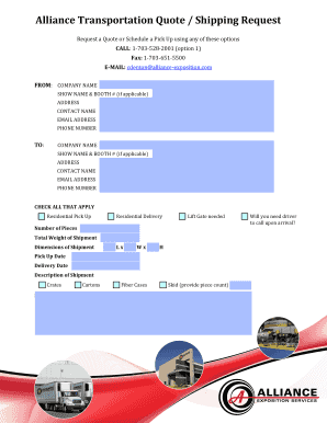 Fillable Online Alliance Transportation Quote Shipping Request Request ...