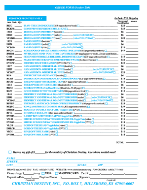 Fillable Online christiandestiny Order Form - Christian Destiny ...