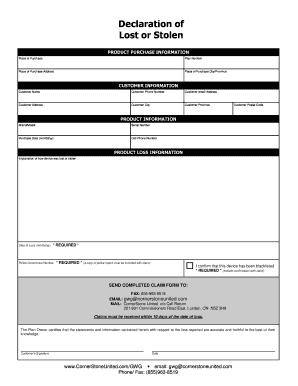 Fillable Online Declaration of Loss Form LOST OR STOLEN 08-19-14 LM Fax ...