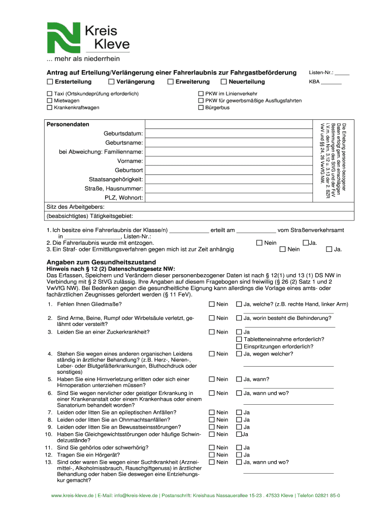 Ausfüllbar Online kreis-kleve Antrag auf Erteilung/Verl ngerung einer Fahrerlaubnis ... - Kreis ...