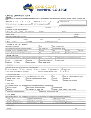 Fillable Online Course enrolment form TO ENROL Please complete the ...
