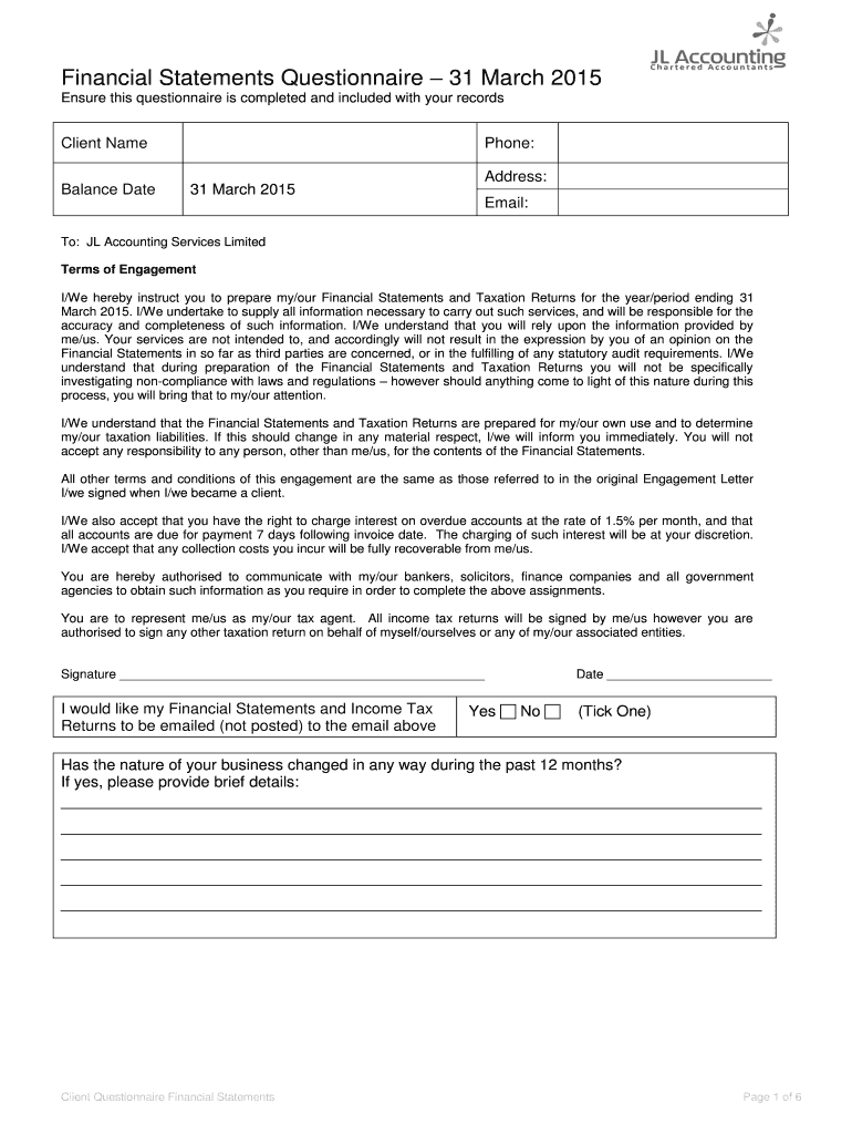 Fillable Online Client Questionnaire Business They do GST - JL ...