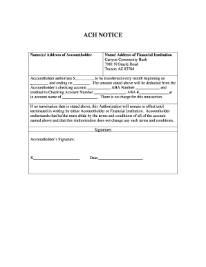 Fillable Online ACH NOTICE - Canyon Community Bank Fax Email Print ...