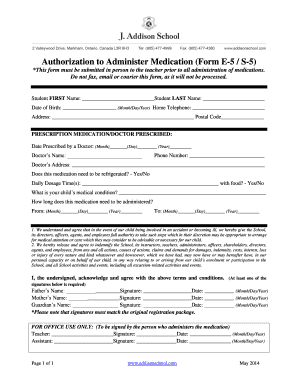 Fillable Online Authorization to Administer Medication Form E-5 S-5 Fax ...