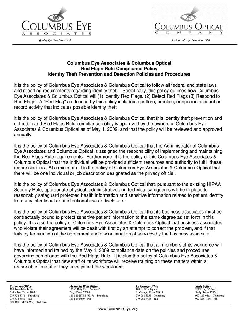 Fillable Online Columbus Eye Associates amp Columbus Optical Red Flags ...