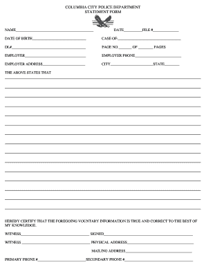 Fillable Online columbiacitypolice columbia city police department ...