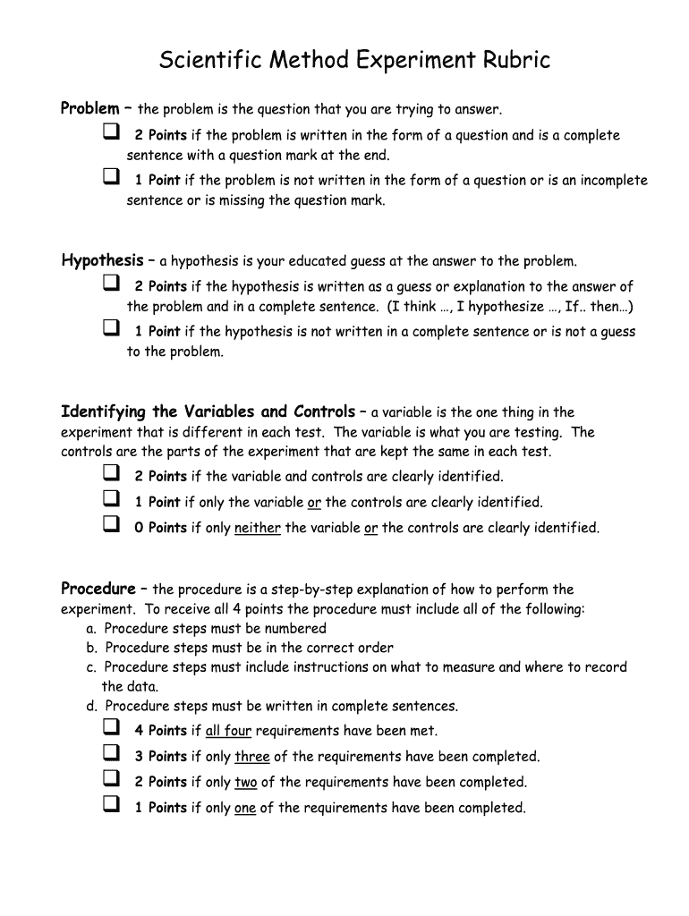 Scientific Method Experiment Rubric - Fill and Sign Printable Template ...