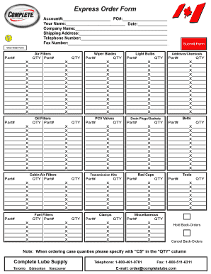 Fillable Online Express Order Form - Complete Lube Supply Fax Email ...