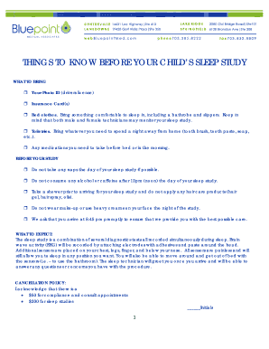 Fillable Online THINGS TO KNOW BEFORE YOUR CHILDS SLEEP STUDY Fax Email ...