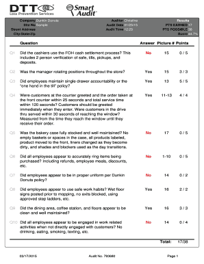 Fillable Online SmartAUDIT Dunkin Donuts Sample 01-25-2015.pdf Fax ...