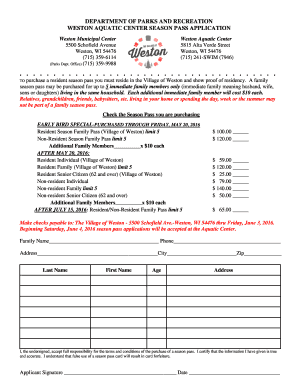 Fillable Online 2016 Weston Aquatic Center Pass Application Fax Email ...