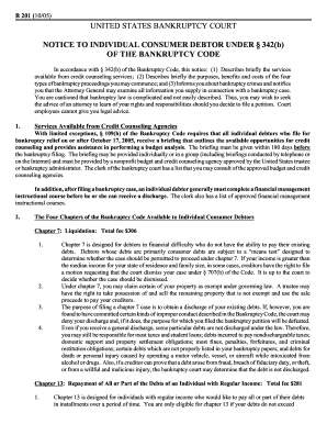 Fillable Online UNITED STATES BANKRUPTCY COURT NOTICE TO INDIVIDUAL ...