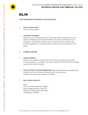 Fillable Online 2014 OLIN SuMMEr INTErNShIP PrOgrAM CHECKLIST ... Fax ...