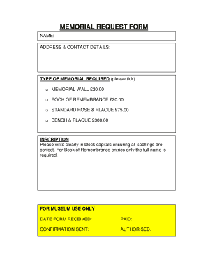 Fillable Online yorkshireairmuseum MEMORIAL REQUEST FORM ...