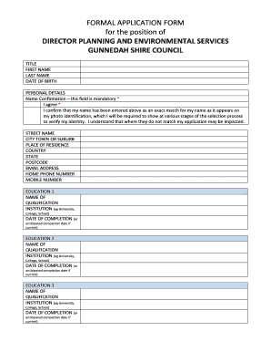 Fillable Online gunnedah nsw gov FORMAL APPLICATION FORM for the ...