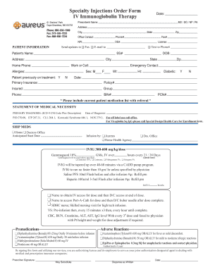 Fillable Online Specialty Injections Order Form IV Immunoglobulin ...