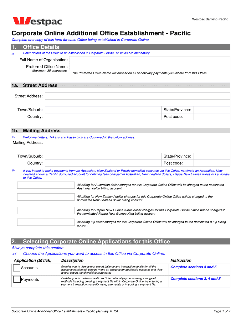 Fillable Online Reset form Westpac BankingPacific Corporate Online ...