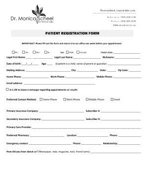 Fillable Online Patient Registration Form - Dr Monica Scheel Fax Email ...