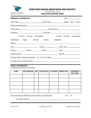 Fillable Online dogswithwings Child Companion Dog Application Fax Email ...