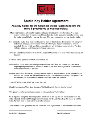 Fillable Online Studio Key Holder Agreement - bTeelinb Irish Dance Fax ...