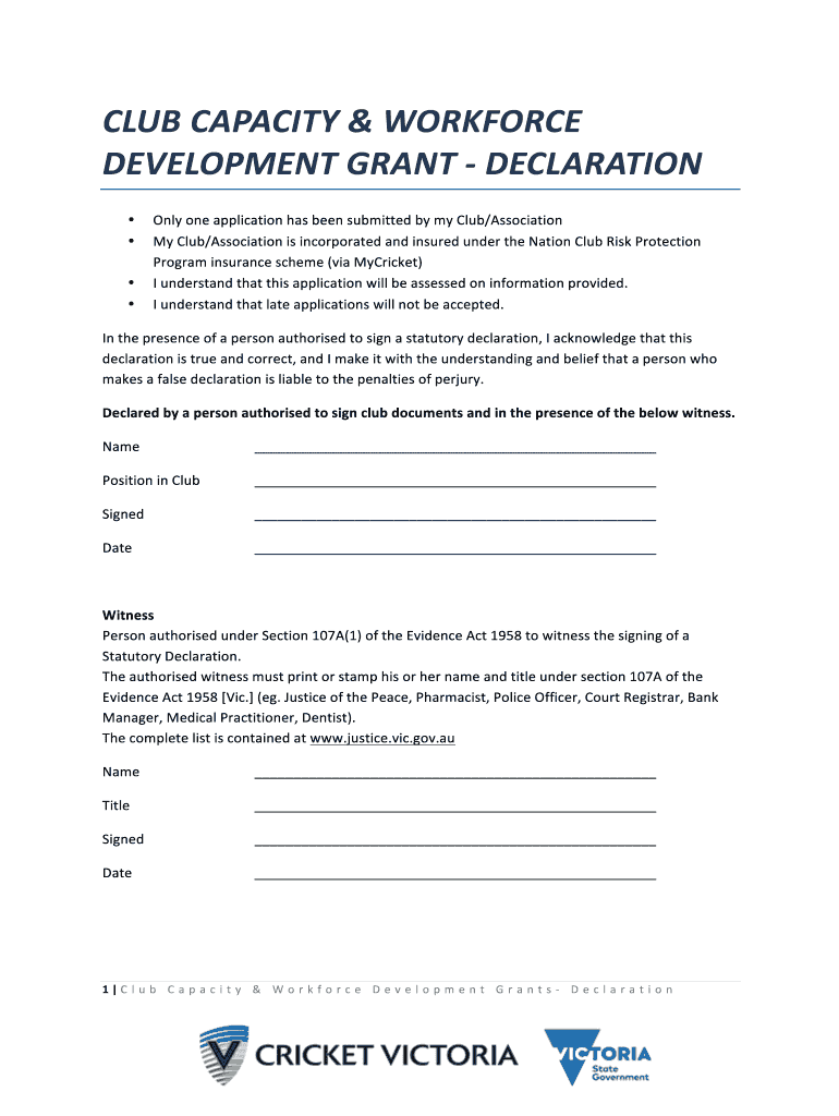 Fillable Online Club Capacity Workforce Development Grant - Declarationdocx Fax Email Print ...
