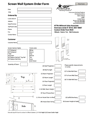 Fillable Online Screen Wall System Order Form - Americana Building Fax ...