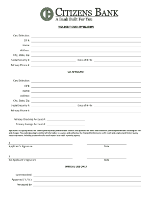 Fillable Online DEBIT CARD APPLICATION - Citizens Bank Fax Email Print ...
