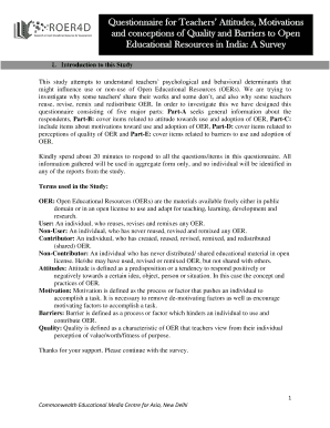 Fillable Online roer cemca org Questionnaire for Teachers' Attitudes, Motivations and ...