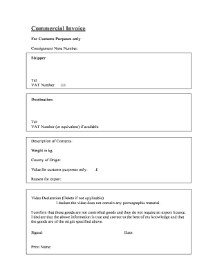 Fillable Online For Customs Purposes only Fax Email Print - pdfFiller