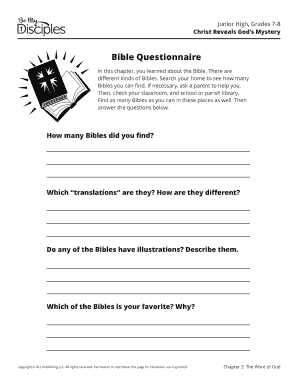 Fillable Online Bible Questionnaire (PDF) - Be My Disciples Fax Email ...